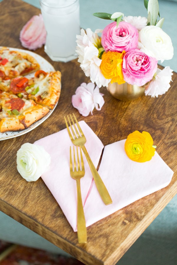 Date Night In - Easy DIY TV Tray Table & Folded Heart Napkins